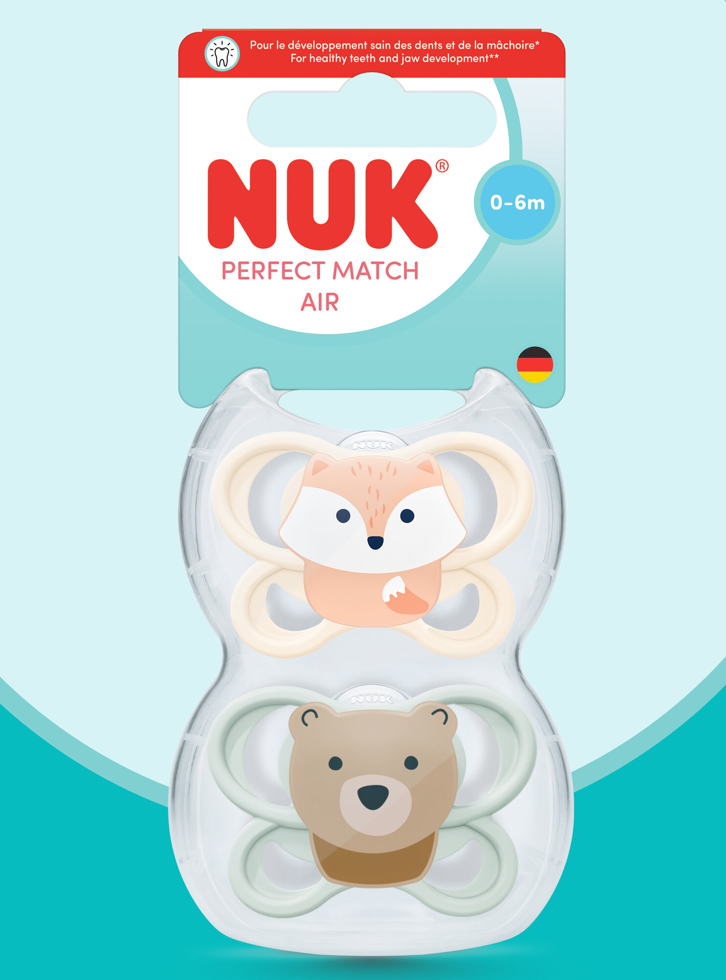NUK PM AIR Соска-пустышка силиконовая 0-6 месяцев, 2 штуки в футляре