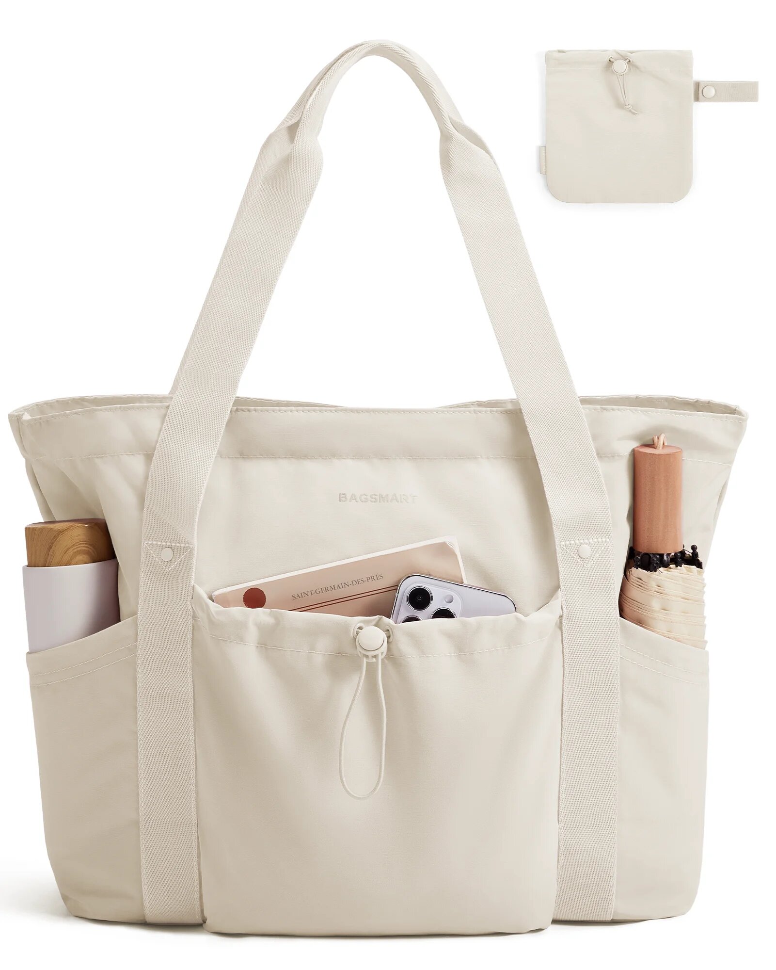 BAGSMART Large Сумка-тоут из полиэстера Бежевый, белый