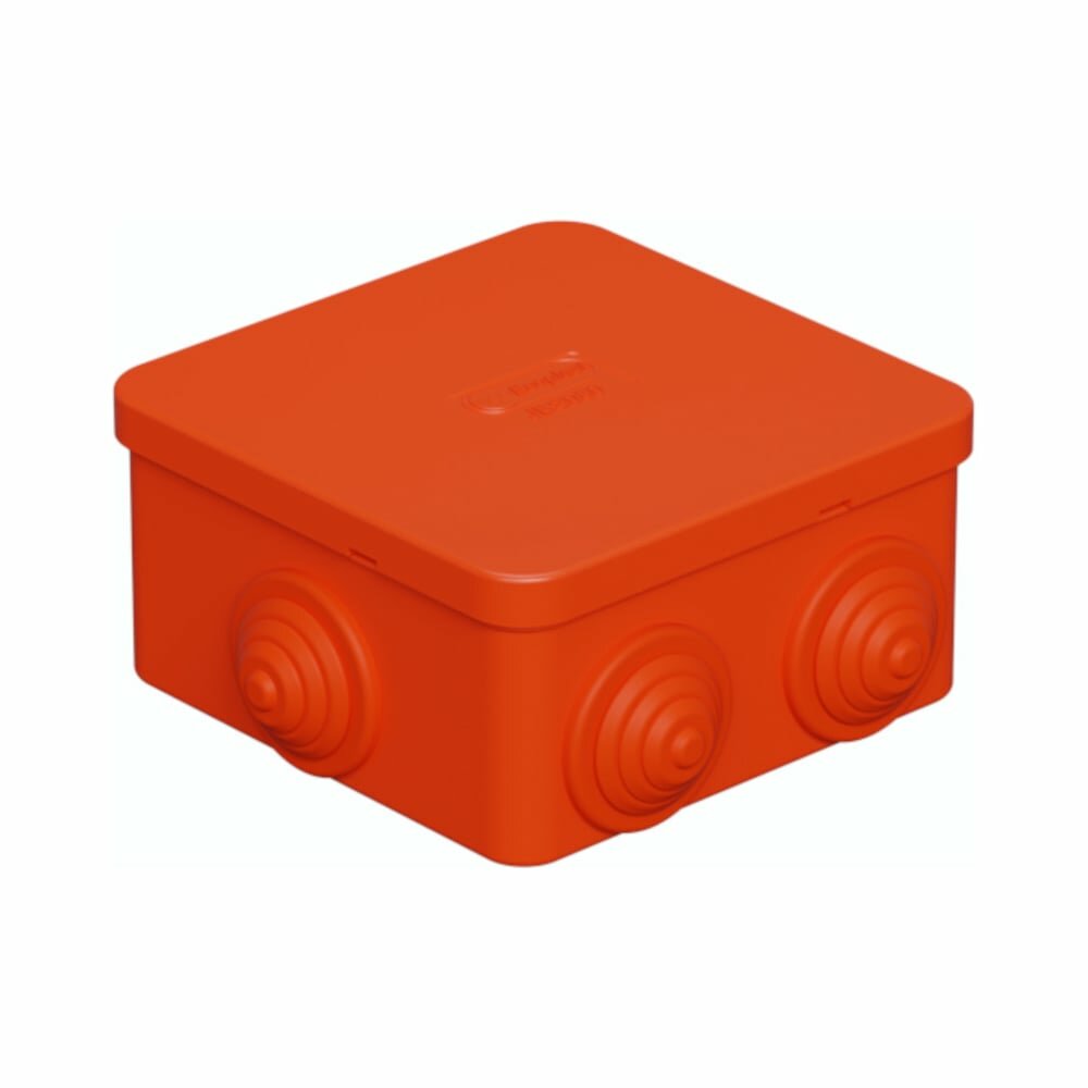 Коробка Экопласт JBS080 огн. E110, о/п 85x85x50мм, без галогена, 6 вых, IP44, 3P, (0,15-2,5 мм²), цвет оранж. 43001HF