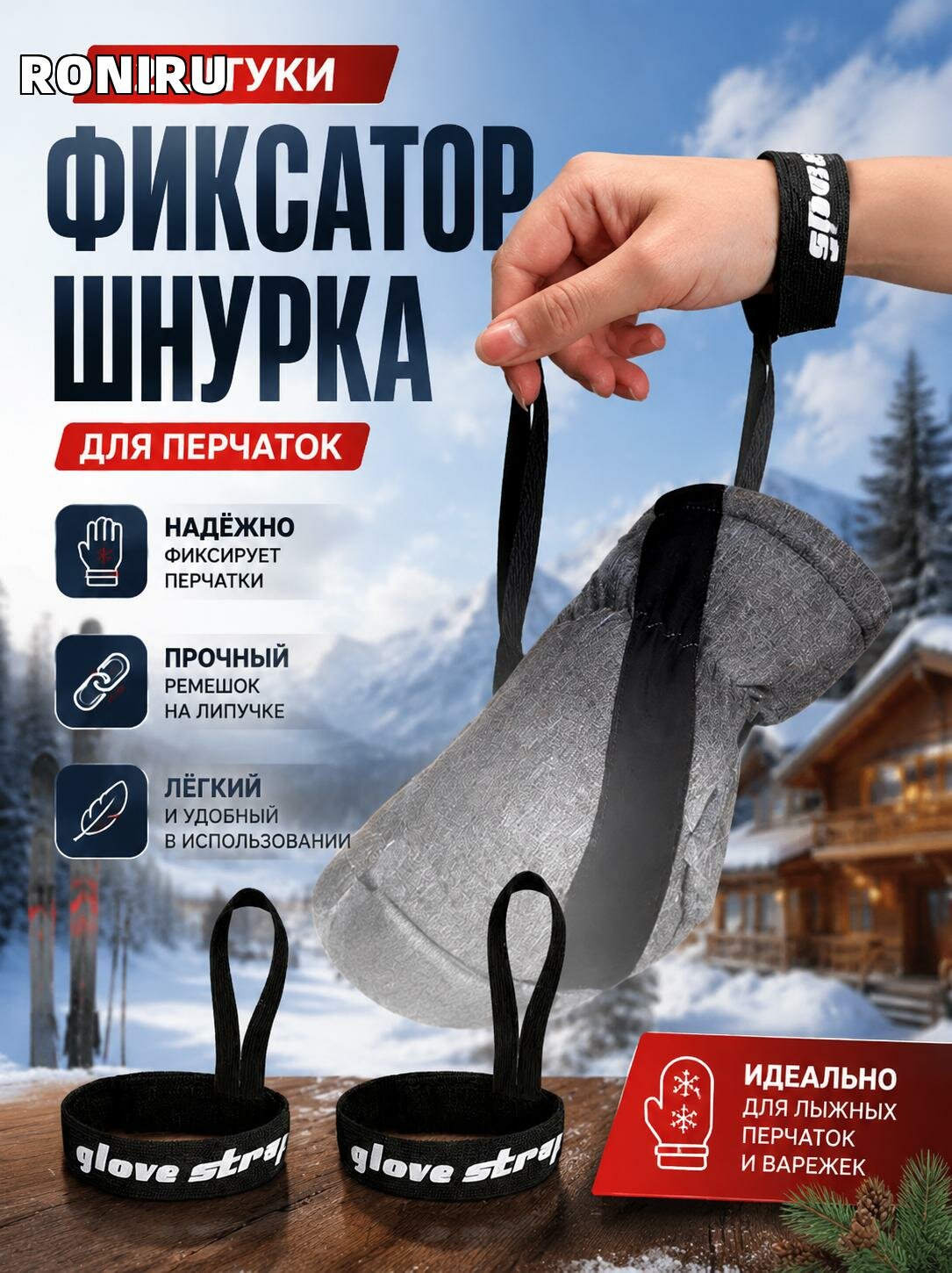 2 шт фиксатор шнурка для перчаток, черный ремешок-держатель с липучкой для лыжных перчаток и варежек