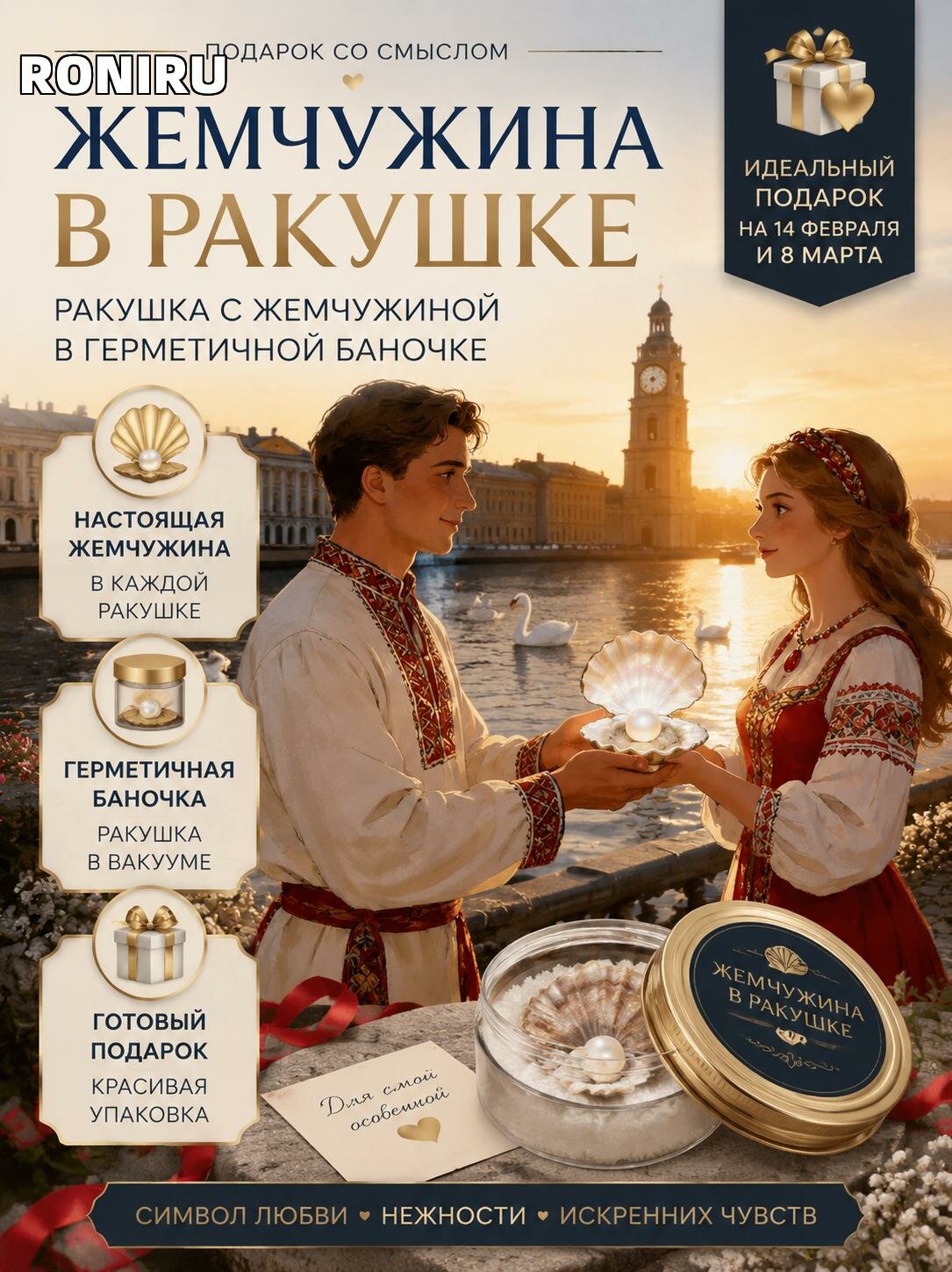 Подарочный набор на 14 февраля и 8 марта, жемчужина в ракушке в герметичной баночке — устрица в вакууме