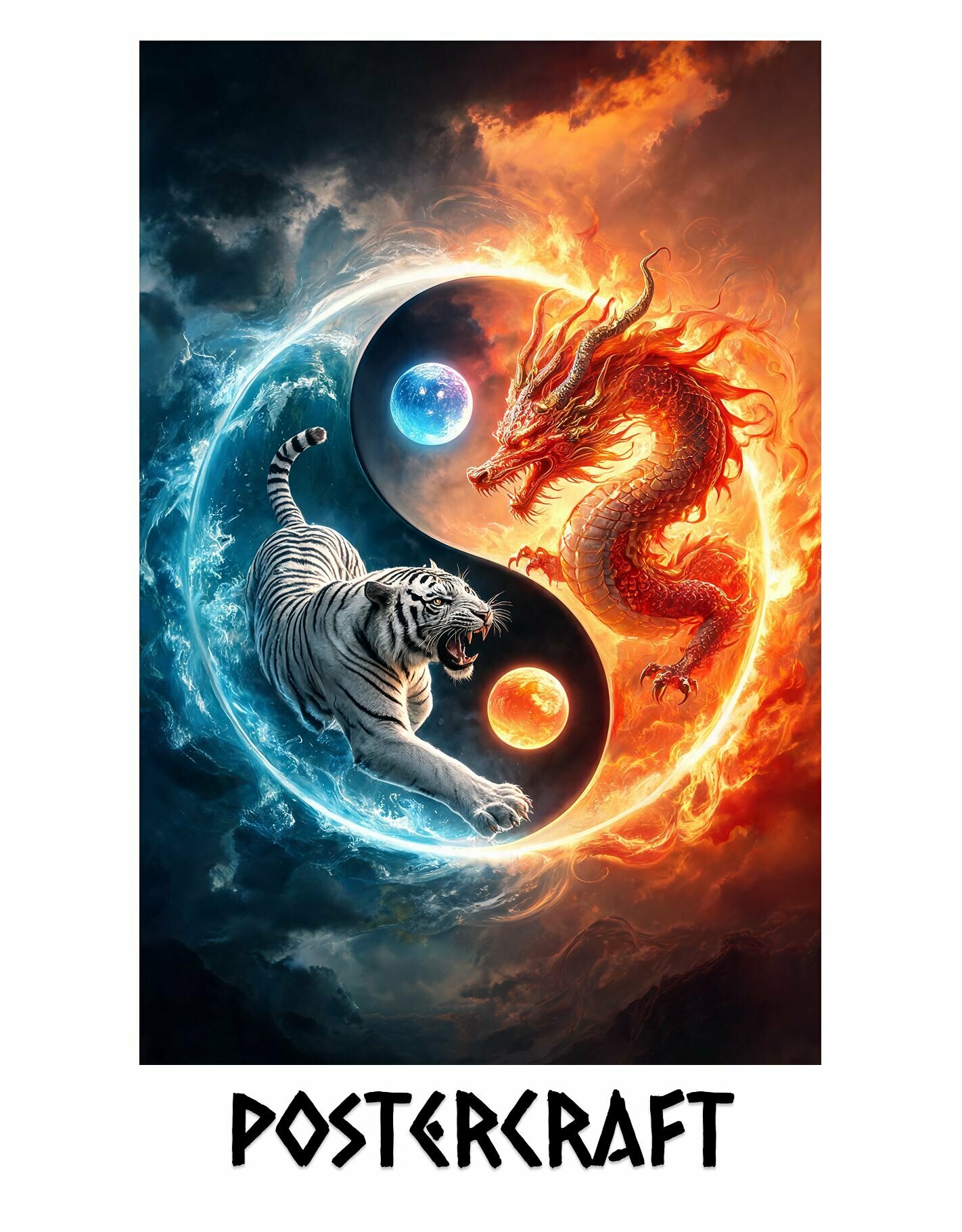 Постер "Инь - Ян" (Тигр и Дракон), 29.7х42см, А3, глянцевый