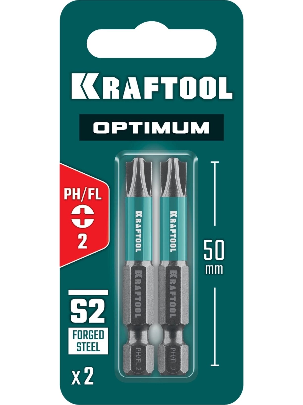Биты KRAFTOOL OPTIMUM PH/FL 2, 50 мм, 2 шт — фото 1