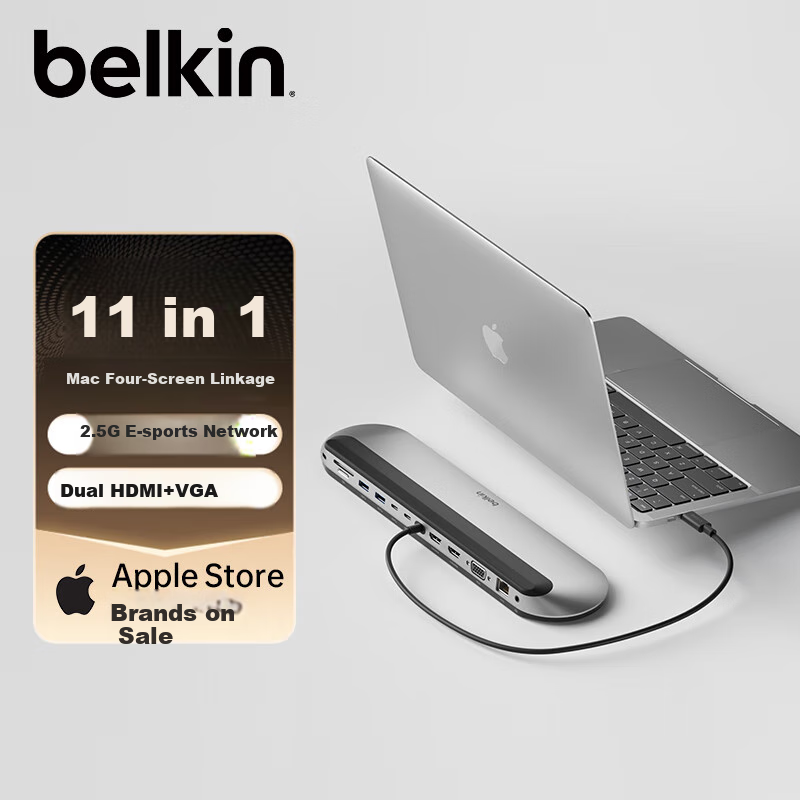 Belkin USB-C 11-в-1 расширительный док-станция для MacBook с чипами M1/M2/M3, поддержка зеркального отображения 4K 60Гц