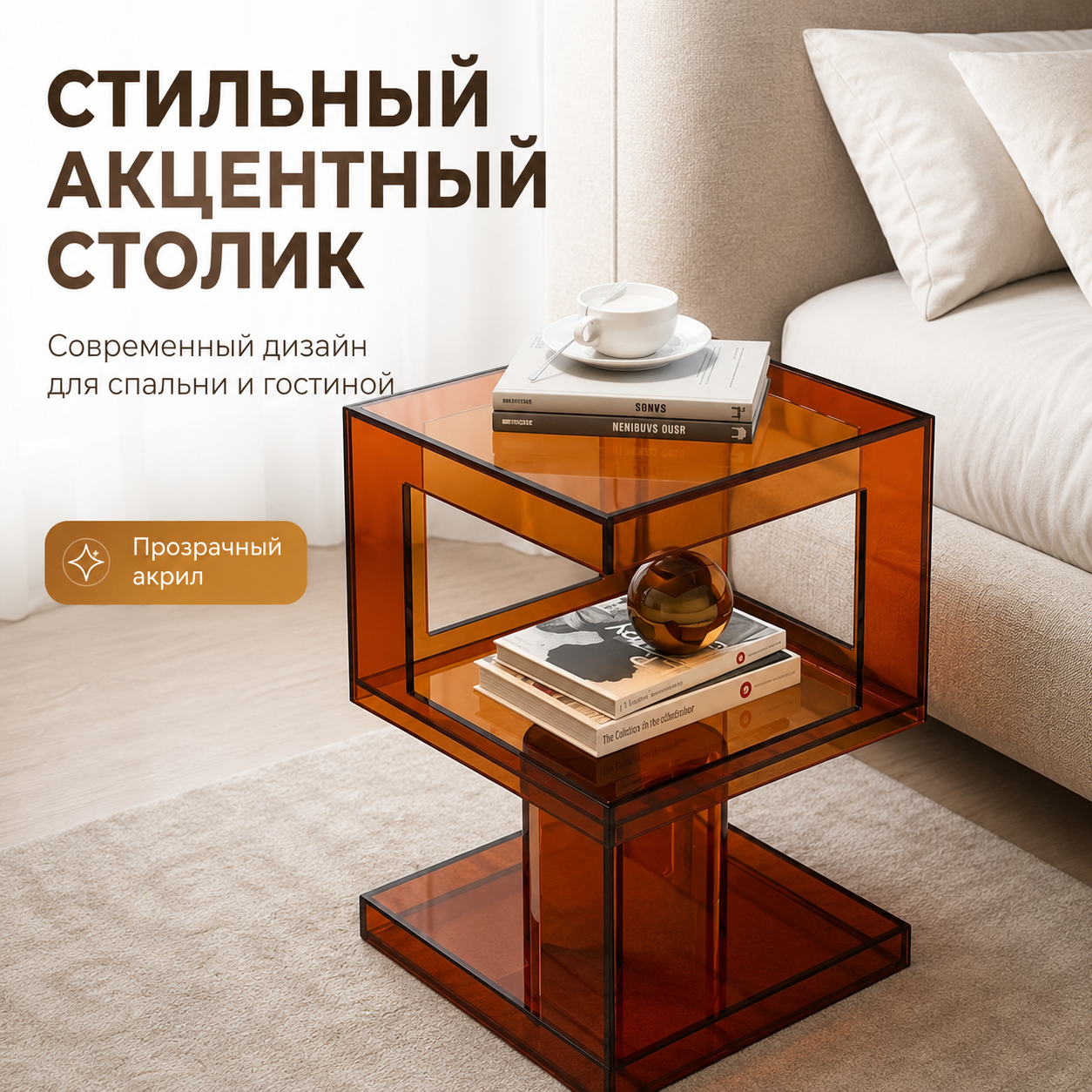 Набор простых журнальных столиков в художественном стиле, цельный журнальный столик,60*40*40cm, коричнево-красный