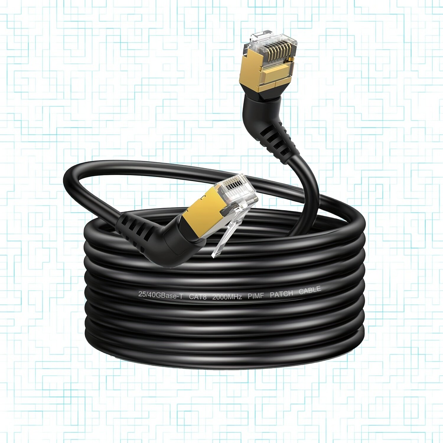Кабель Ethernet CAT8 40Gbps/2000MHz с поворотным разъемом RJ45 экранированный, для игр/PS5/роутера/модема, черный, 3м