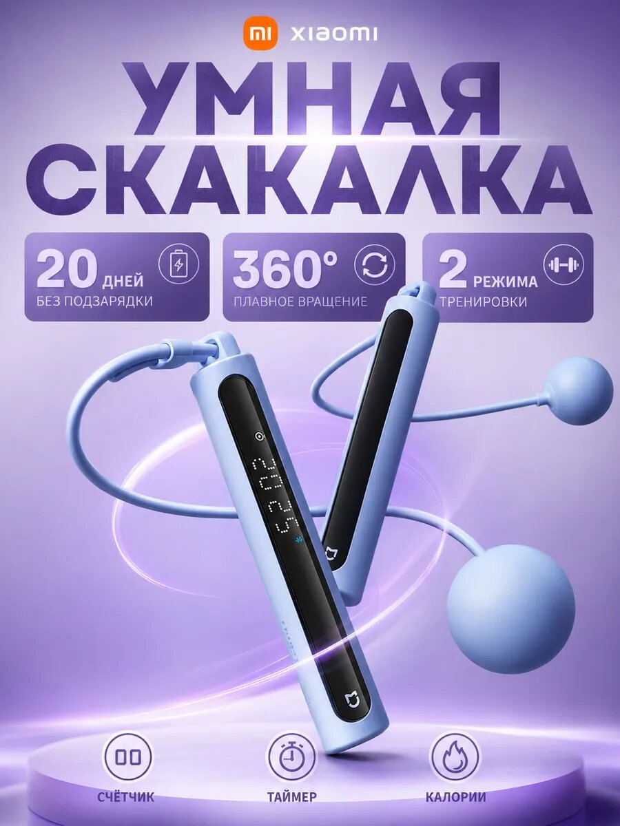 Умная скакалка Smart Skipping Rope 2 для тренировок, фитнеса и подсчёта прыжков, синяя