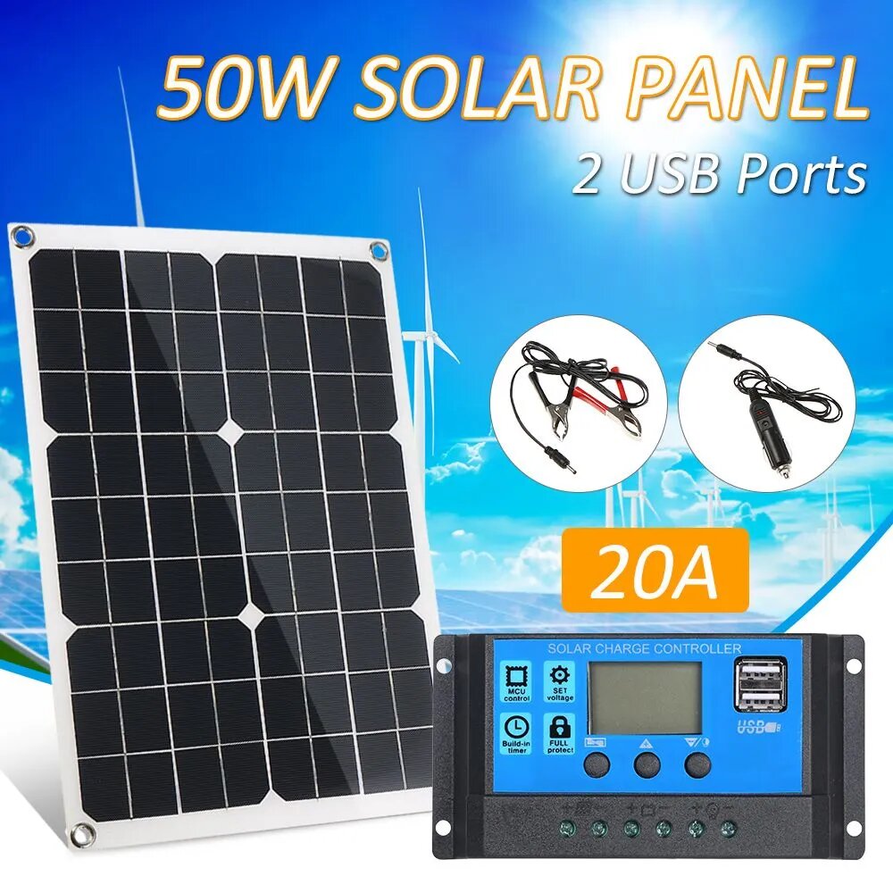 Top Home 50W DC 5V / 18V Двойной выход Солнечная панель с 2 портами USB и зарядкой автомобиля