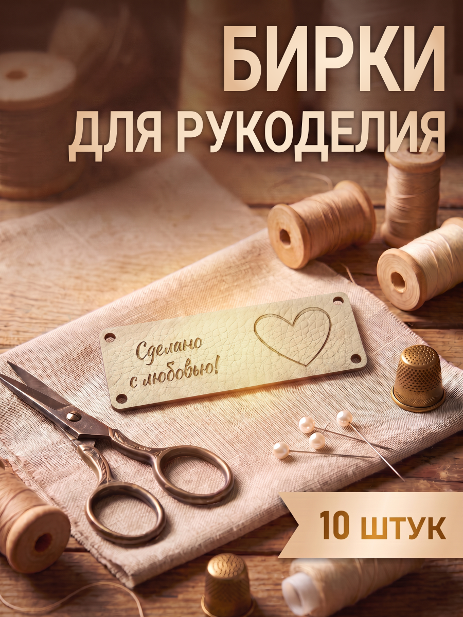 Бирки для рукоделия пришивные, набор из 10 шт, цвет: бежевый