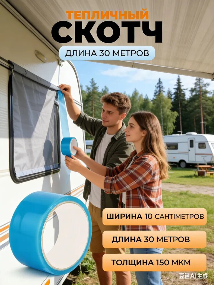 Клейкая лента для ремонта туристических палаток, скотч, 30м х 10см, 150 мкм, самоклеящаяся, для ремонта тентов, тарпаулина, шатров