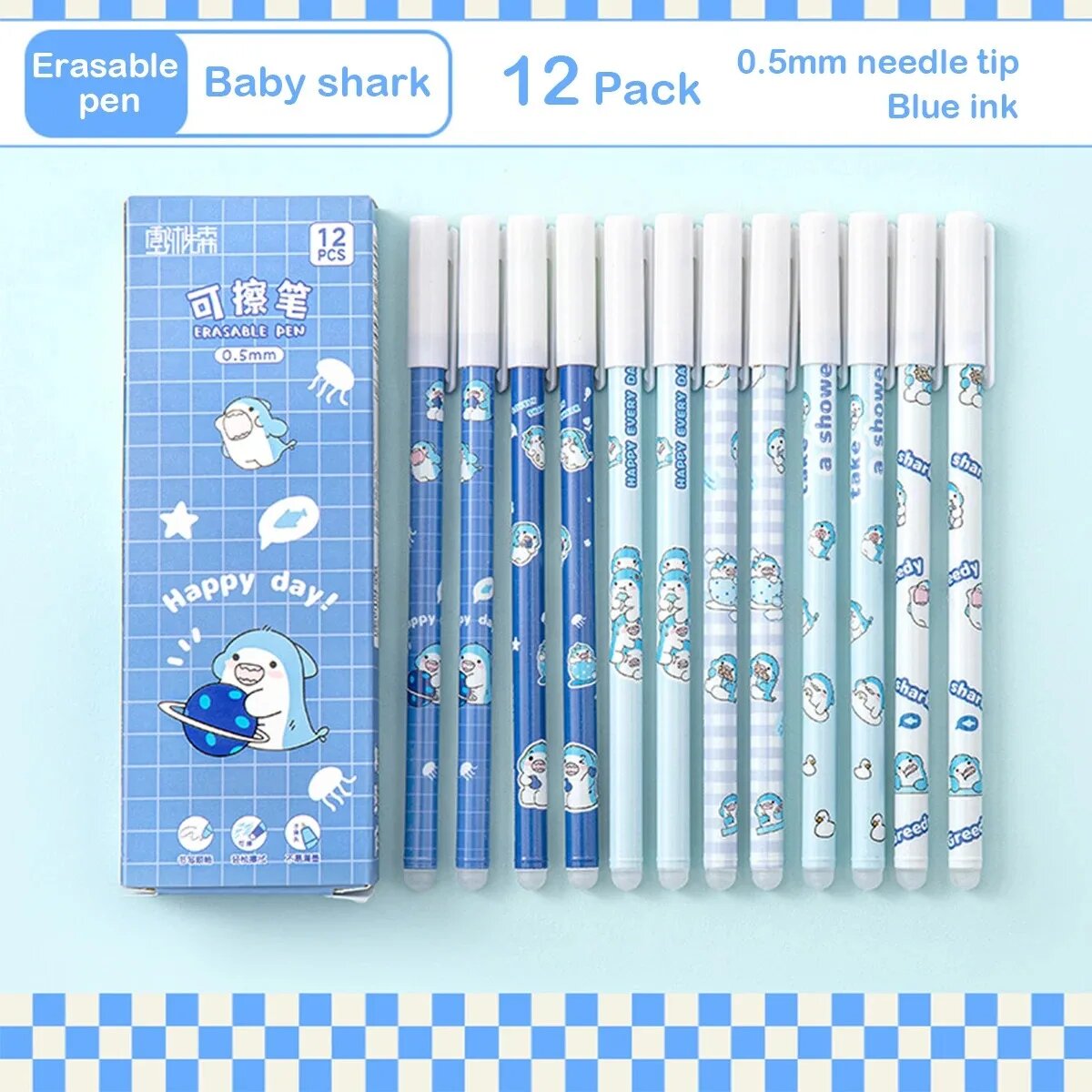 Ручки гелевые Baby Shark, 12 шт, 0.5 мм, синий