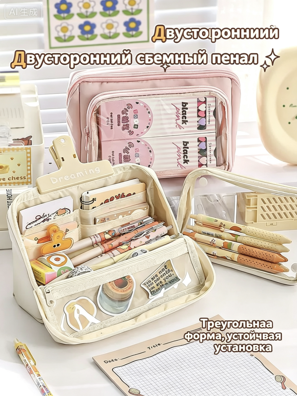 Этот просторный органайзер‑пенал из парусины бежевого цвета имеет девять отделений и размеры 22 см × 14 см. (Принимается только один заказ за раз)