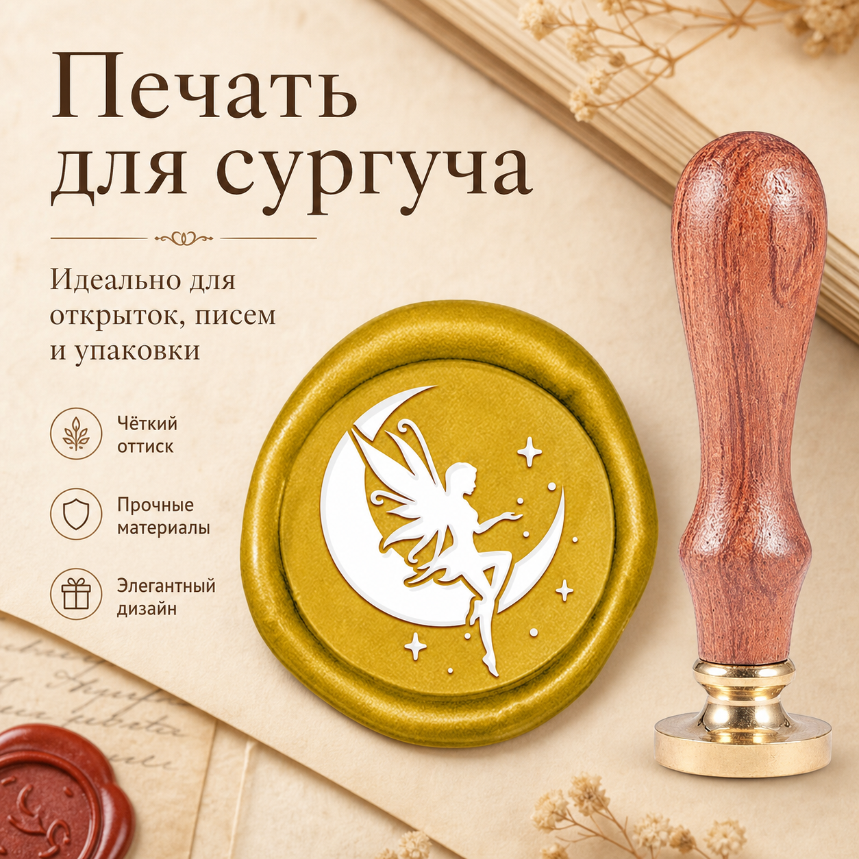 1 комплект печатей из лунного воска, феи, ретро-винтажные штампы из сургучной печати 20 мм, съемная латунная головка с деревянной ручкой