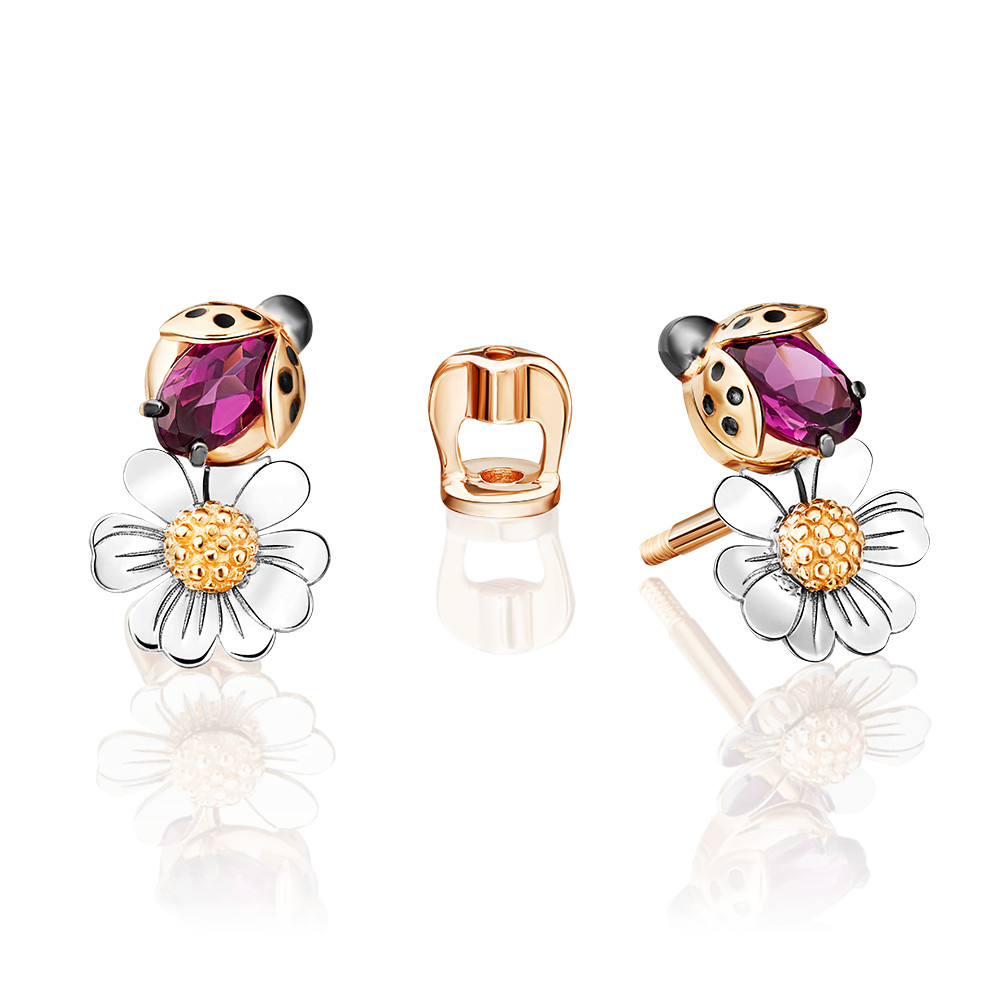 Серьги PLATINA, комбинированное золото, 585 проба, гранат