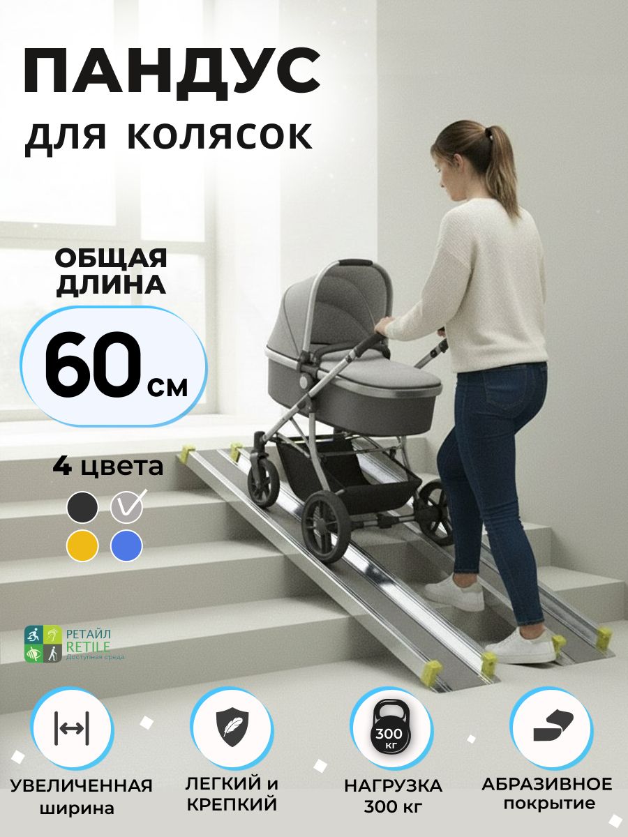 Пандус 70 см 1-секционный для колясок, серый