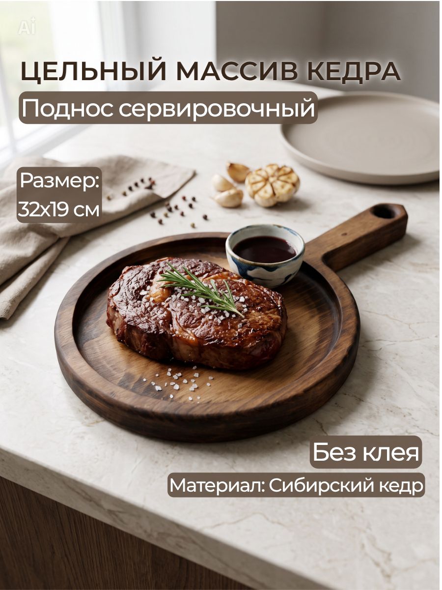 Деревянный сервировочный поднос Art of Siberia с ручкой для подачи блюд WS41
