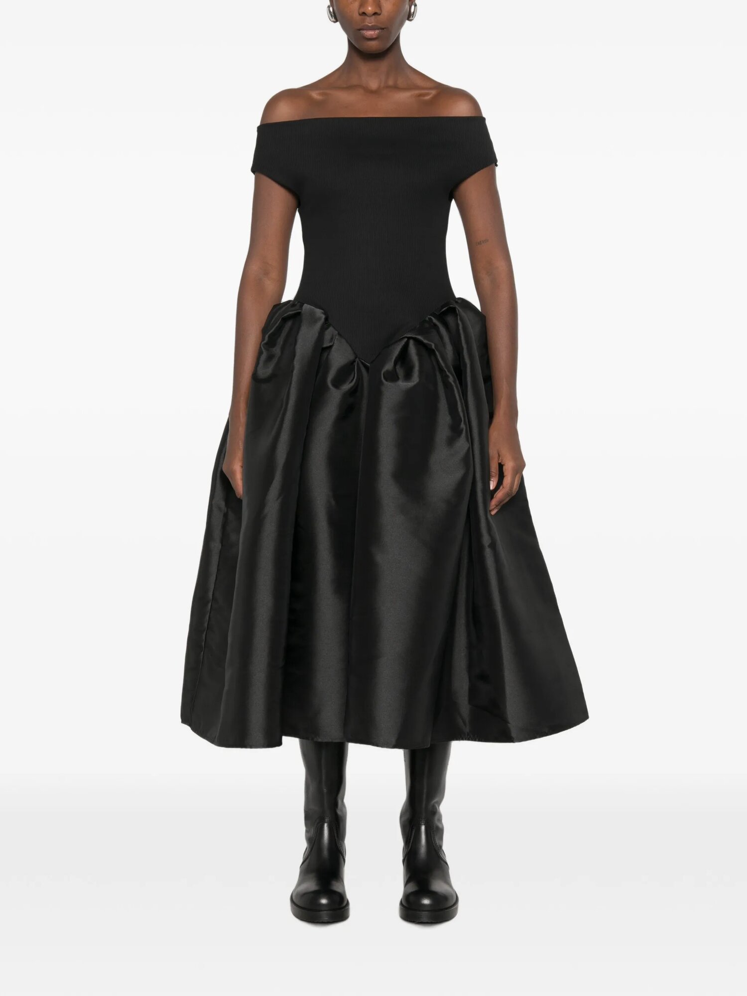 Платье Marques Almeida Off-shoulder puffed dress, размер 46, черный — фото 1