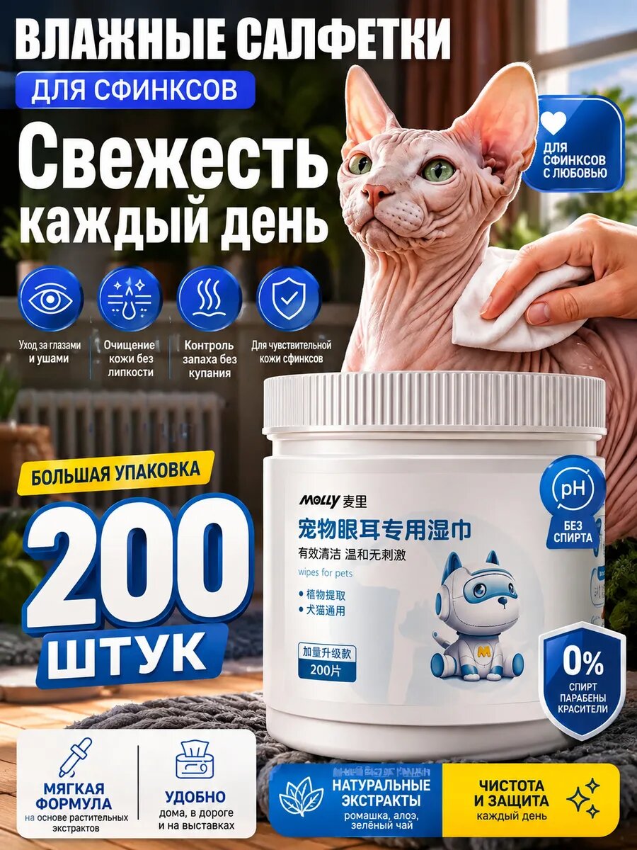 Салфетки для сфинксов влажные