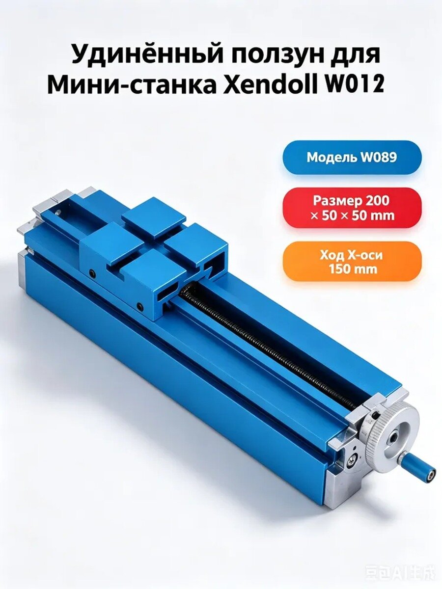 Удлинённый координатный стол W089 для мини-станка Xendoll W012, ход 150 мм, алюминиевый