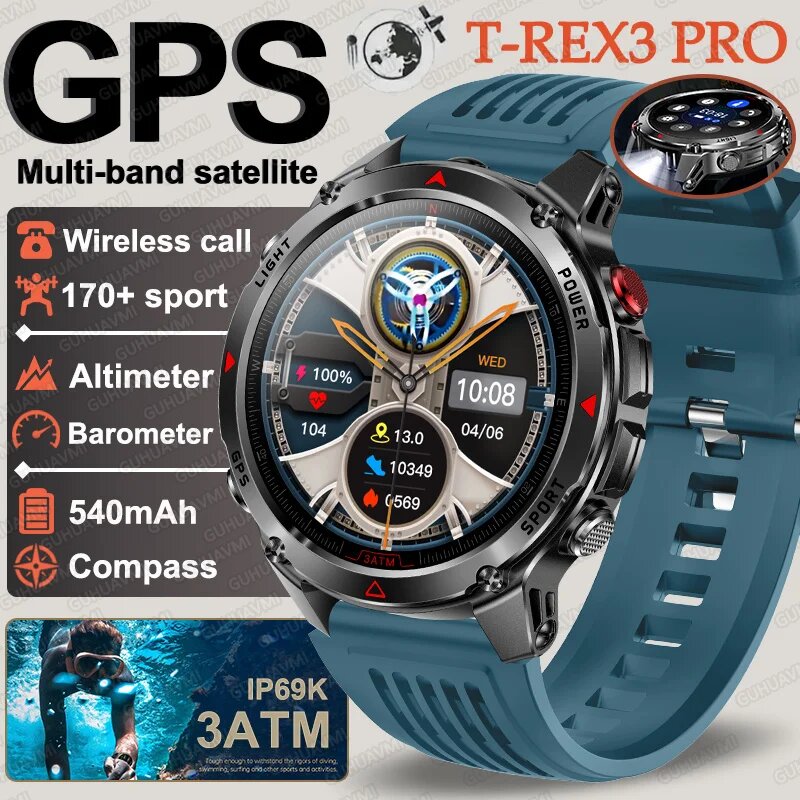GUHUAVMI T-Rex3 Pro GPS Smart Watch, Синий