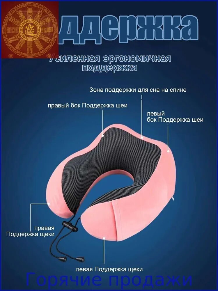 Подушка для шеи "Двухгорбый", Королевский синий, Memory Foam, Стрейч-коттон, 280*280*140 мм — фото 1