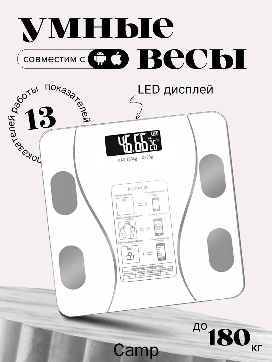 Напольные весы умные напольные электронные весы, нагрузка 180 кг, точность 5 г