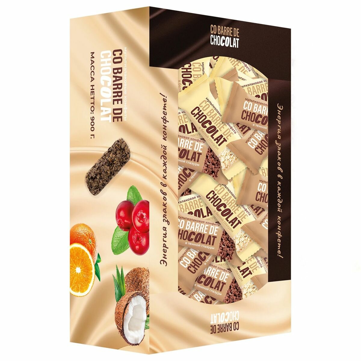 Конфеты мультизлаковые Co barre de Chocolat "Ассорти" в белой и темной глазури, 900г, 1шт.