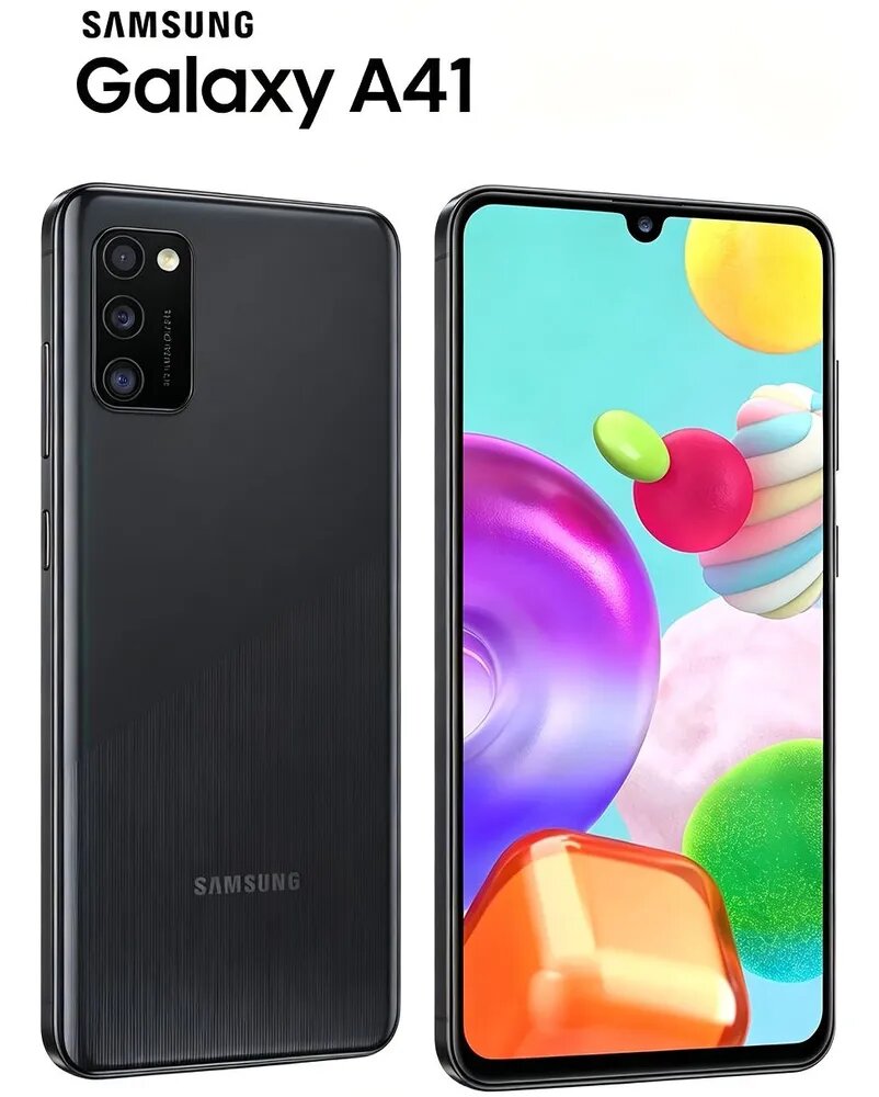 Samsung Смартфон Galaxy A41 A415F двойная SIM-карта 4/64 ГБ, Nano-SIM, хром, черно-серый