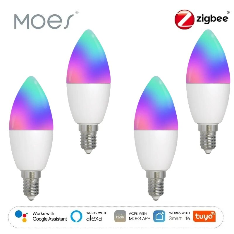 MOES Zigbee умная светодиодная лампа E14 5Вт RGB CCT