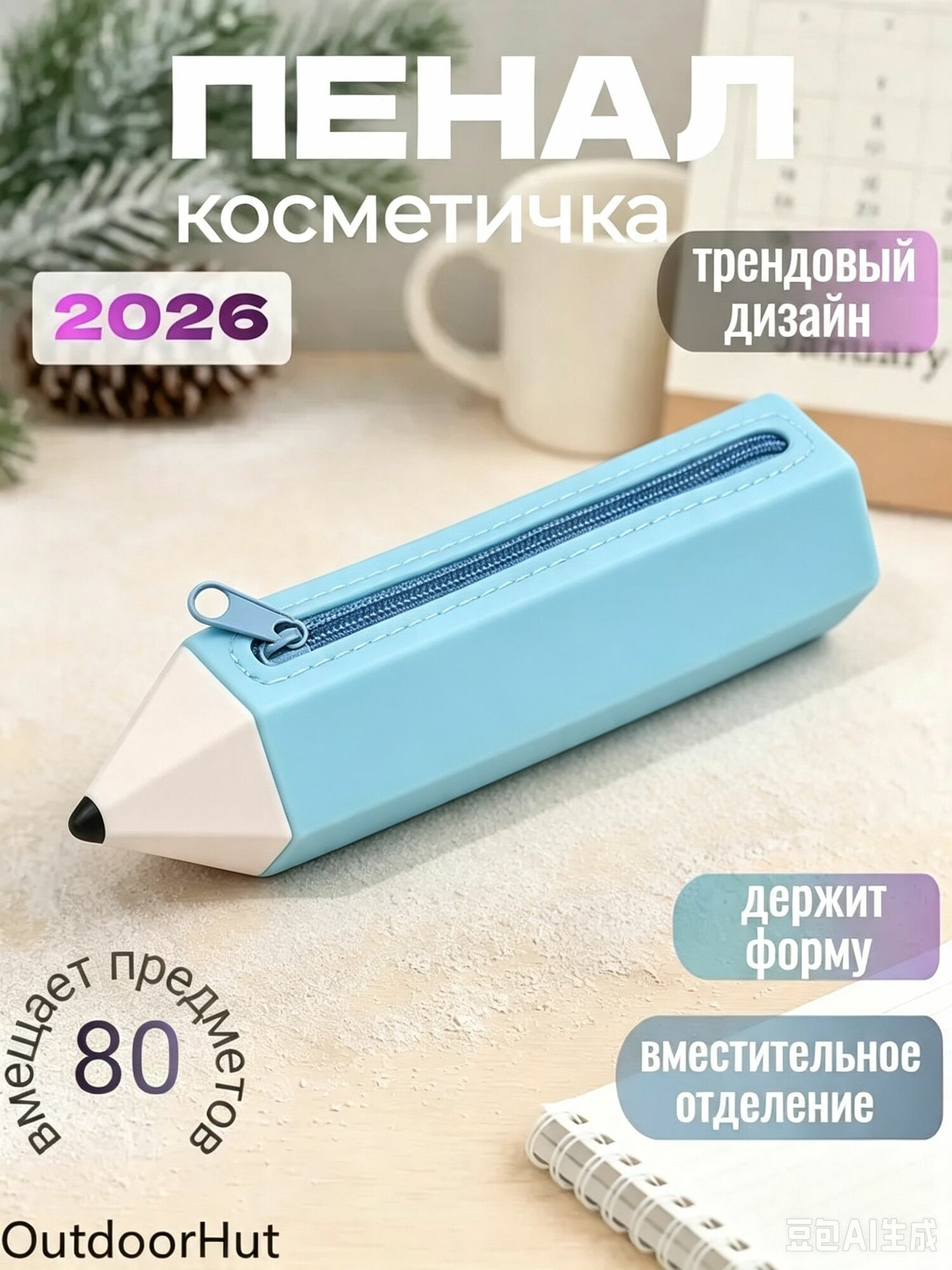Cиликоновый пенал в виде карандаша, объемный школьный органайзер, многофункциональный пенал-косметичка для учебы и дома