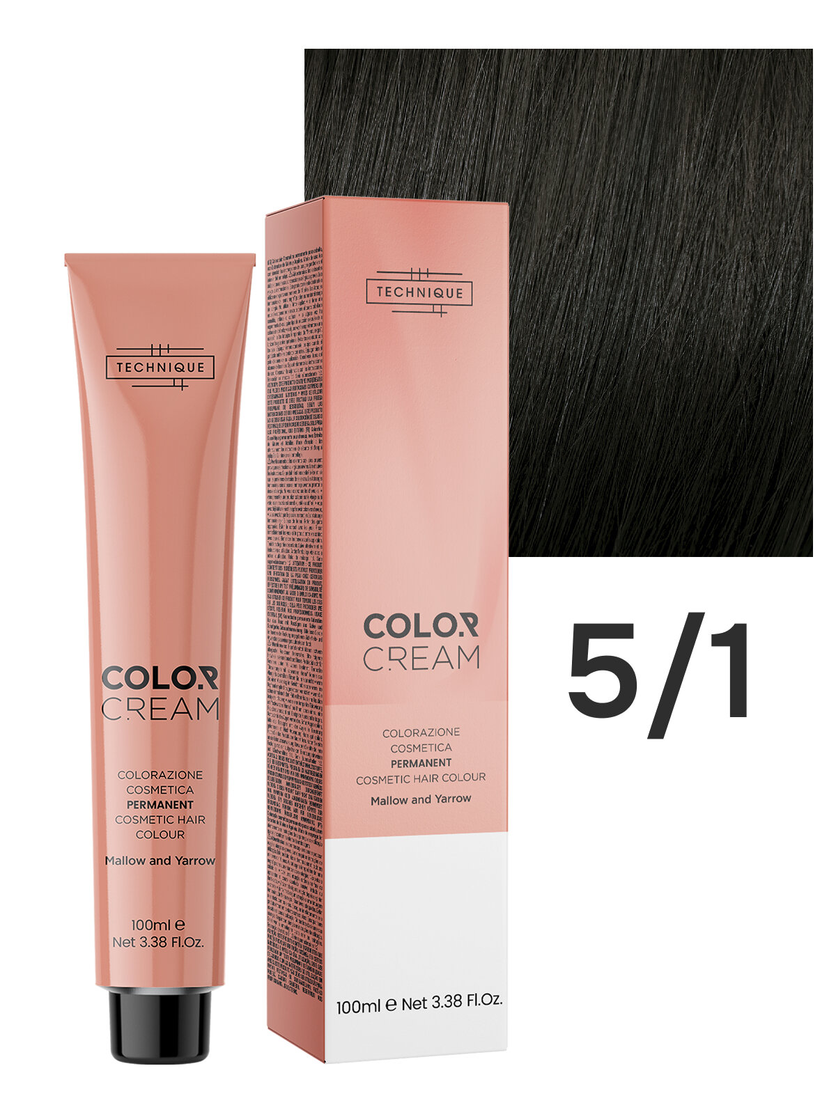 Крем - краска для волос профессиональная Technique Color Cream Permanent Cosmetic Hair Colour 5.1 Светлый каштановый Пепельный, 100 мл
