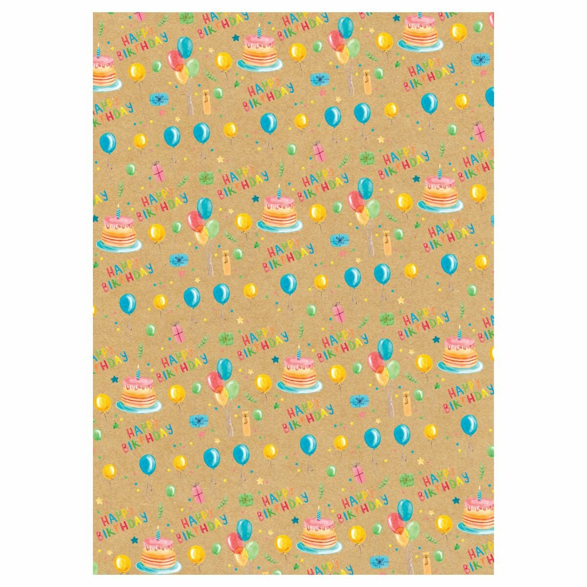 Упаковочная бумага крафт 70x100см, MESHU "Happy birthday", 70 г/м2 (MS_66995)