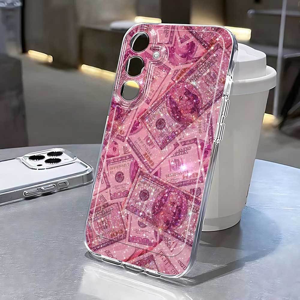 Прозрачный чехол для смартфона S21 5G с блестками и денежным принтом, мультиколор