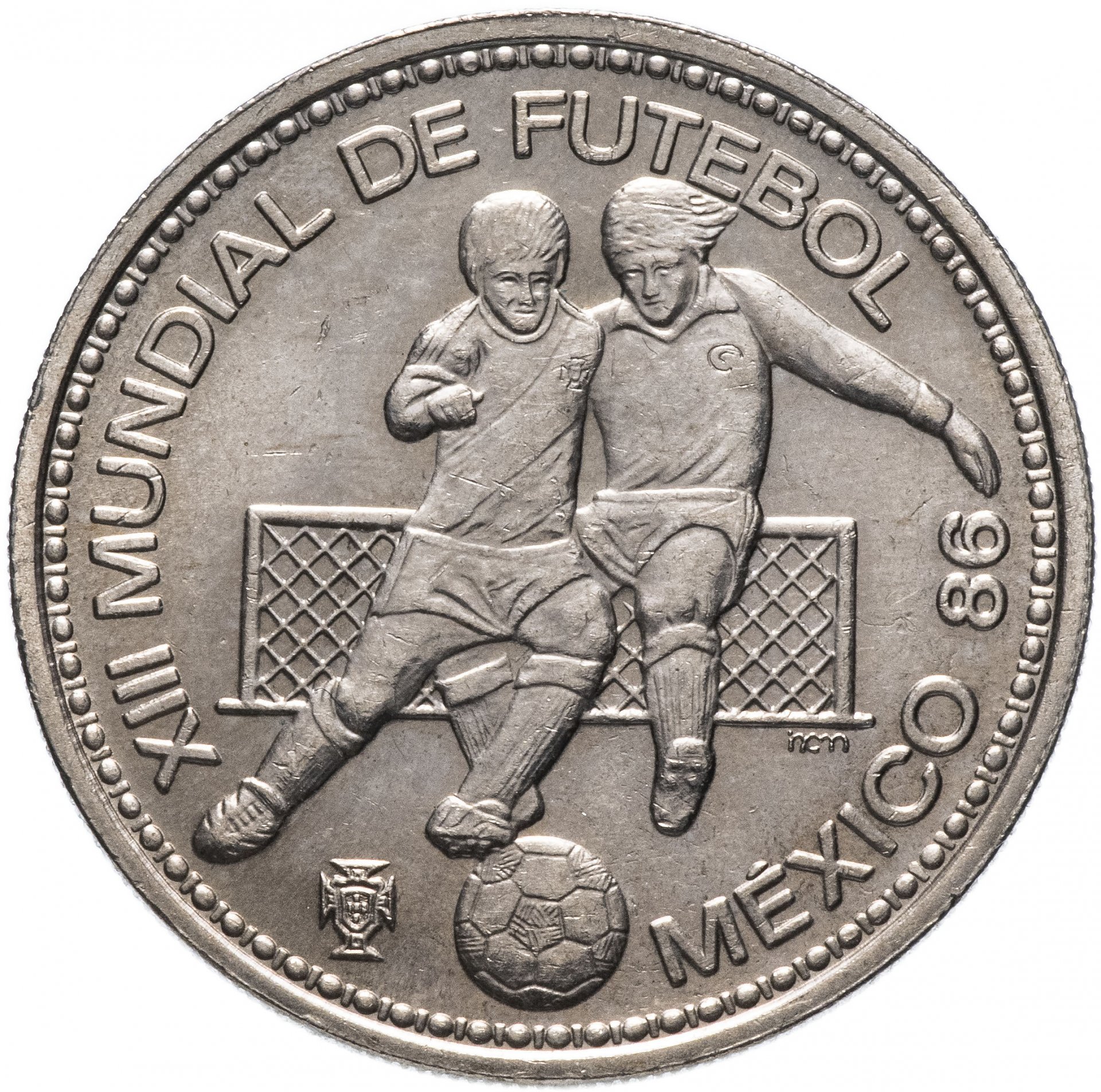 Португалия 100 эскудо escudos 1986 "Чемпионат мира по футболу 1986, Мексика", Мельхиор медь-никель 925, в сохранности AU