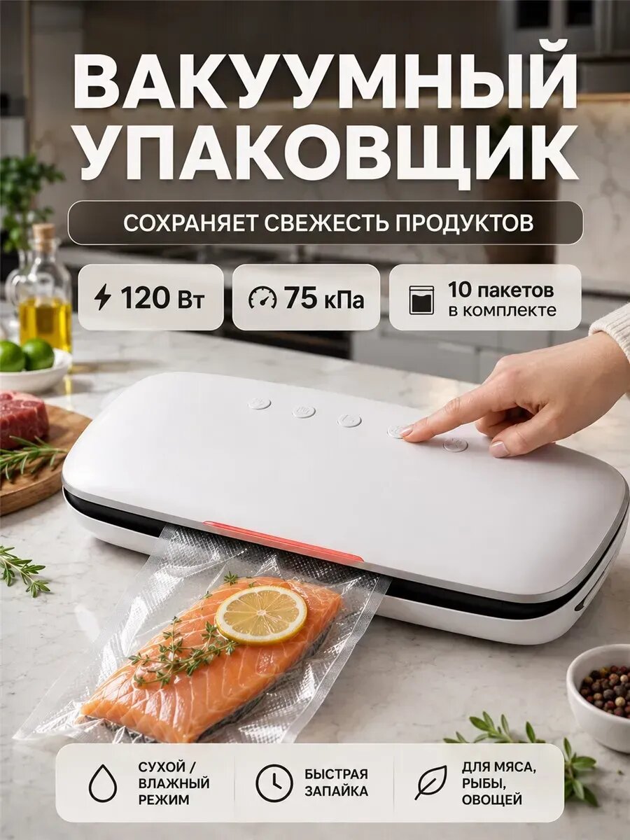 Вакуумный упаковщик VS2 120 Вт 75 кПа для продуктов