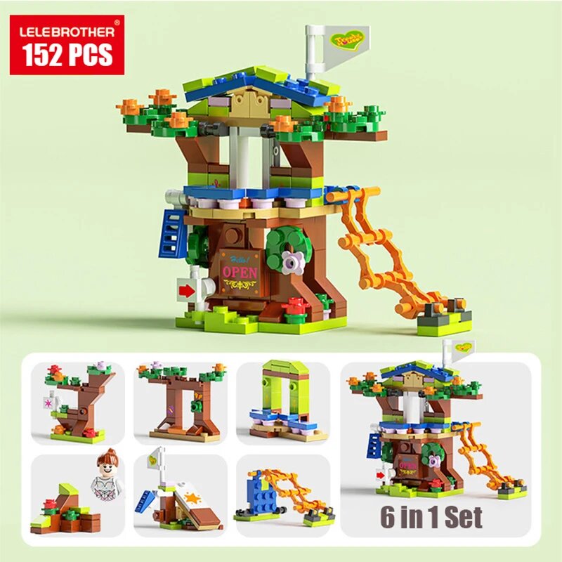 LELEBROTHER 152 PCS Деревянный домик 6 в 1 Без коробки