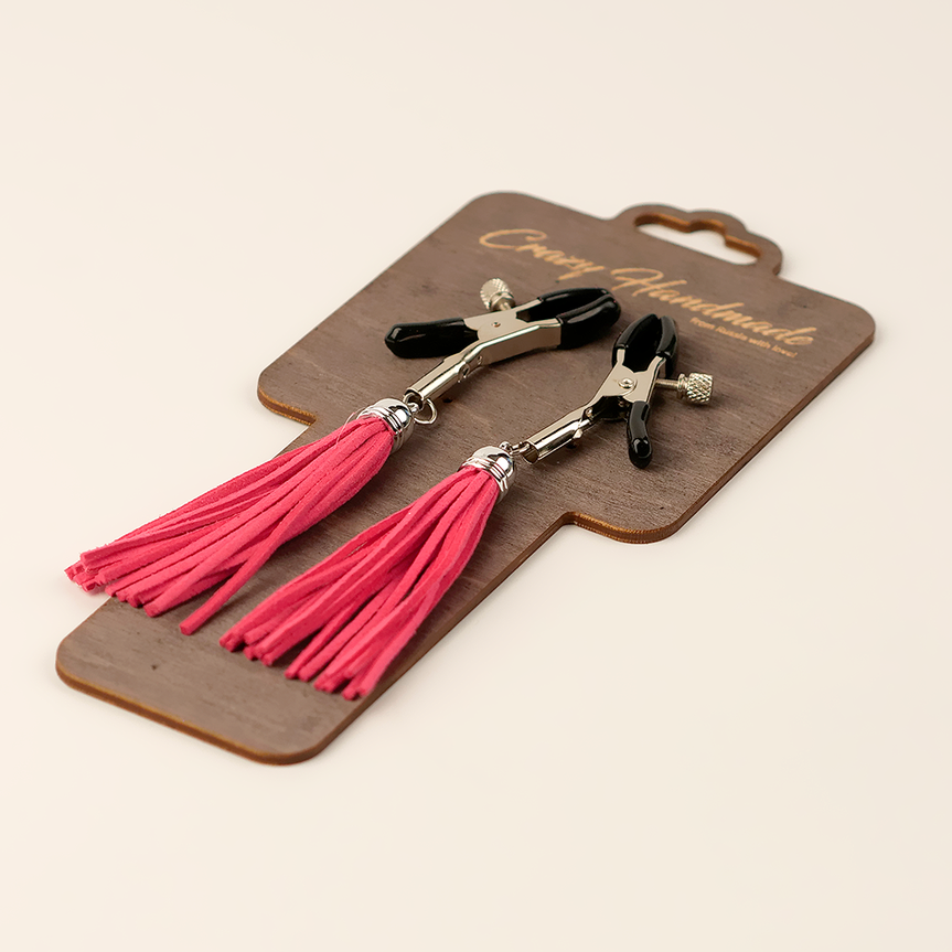 Зажимы на соски «прищепки» с кисточками из замши (Фуксия)