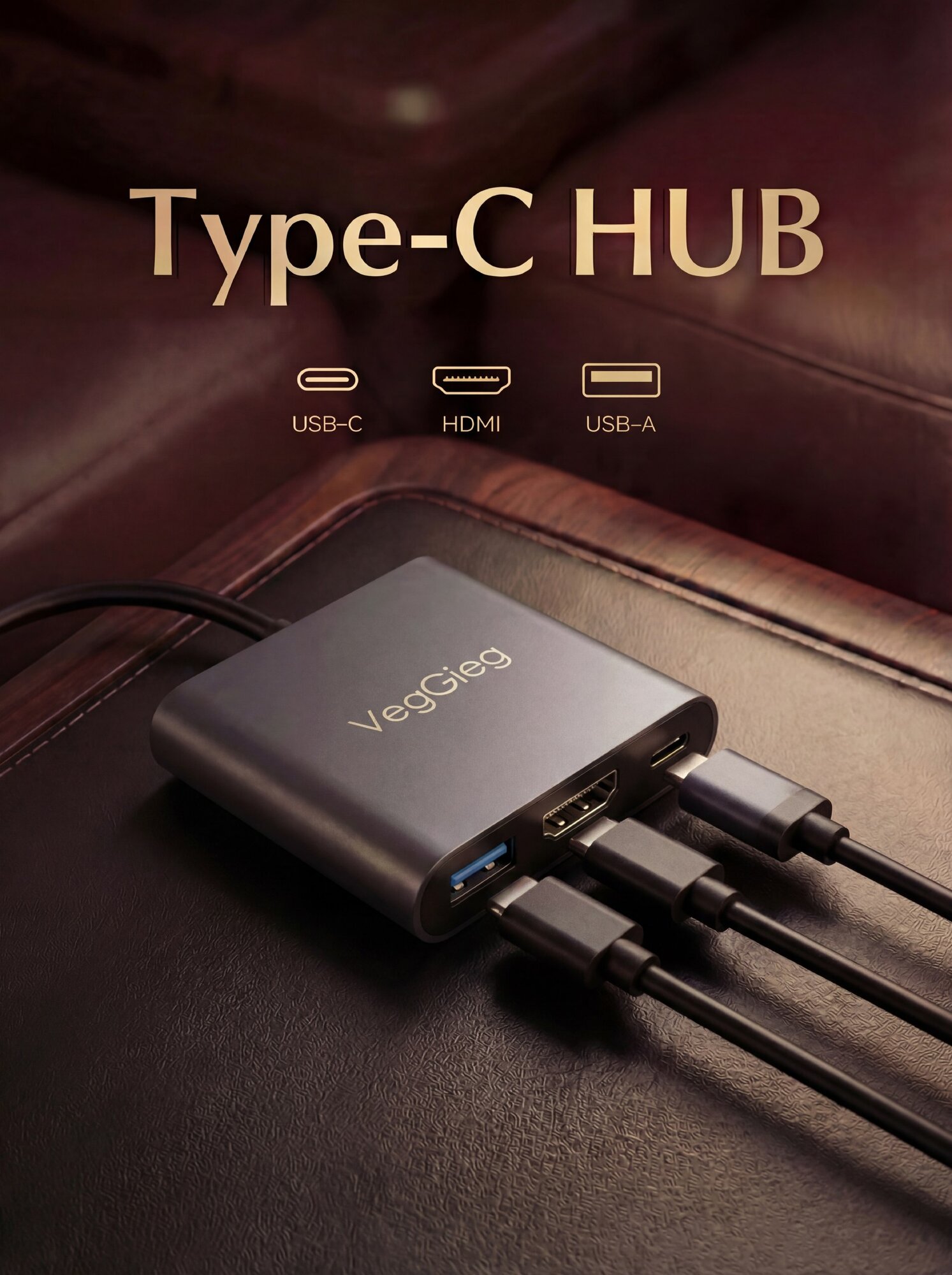 Type-C HUB, USB Hub, usb разветвитель, VegGieg, HDMI + USB 3.0 + PD
