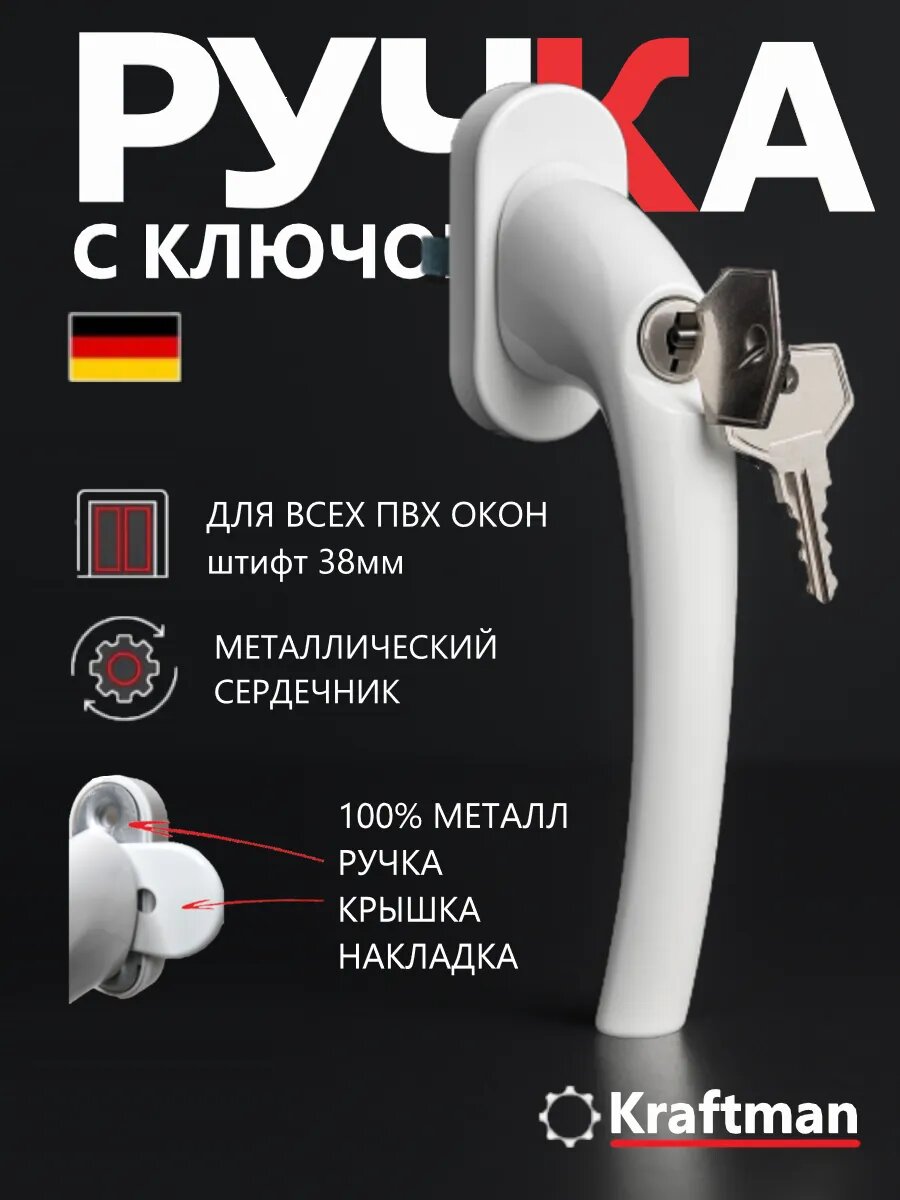 Ручка для пластиковых окон и дверей с замком и ключом