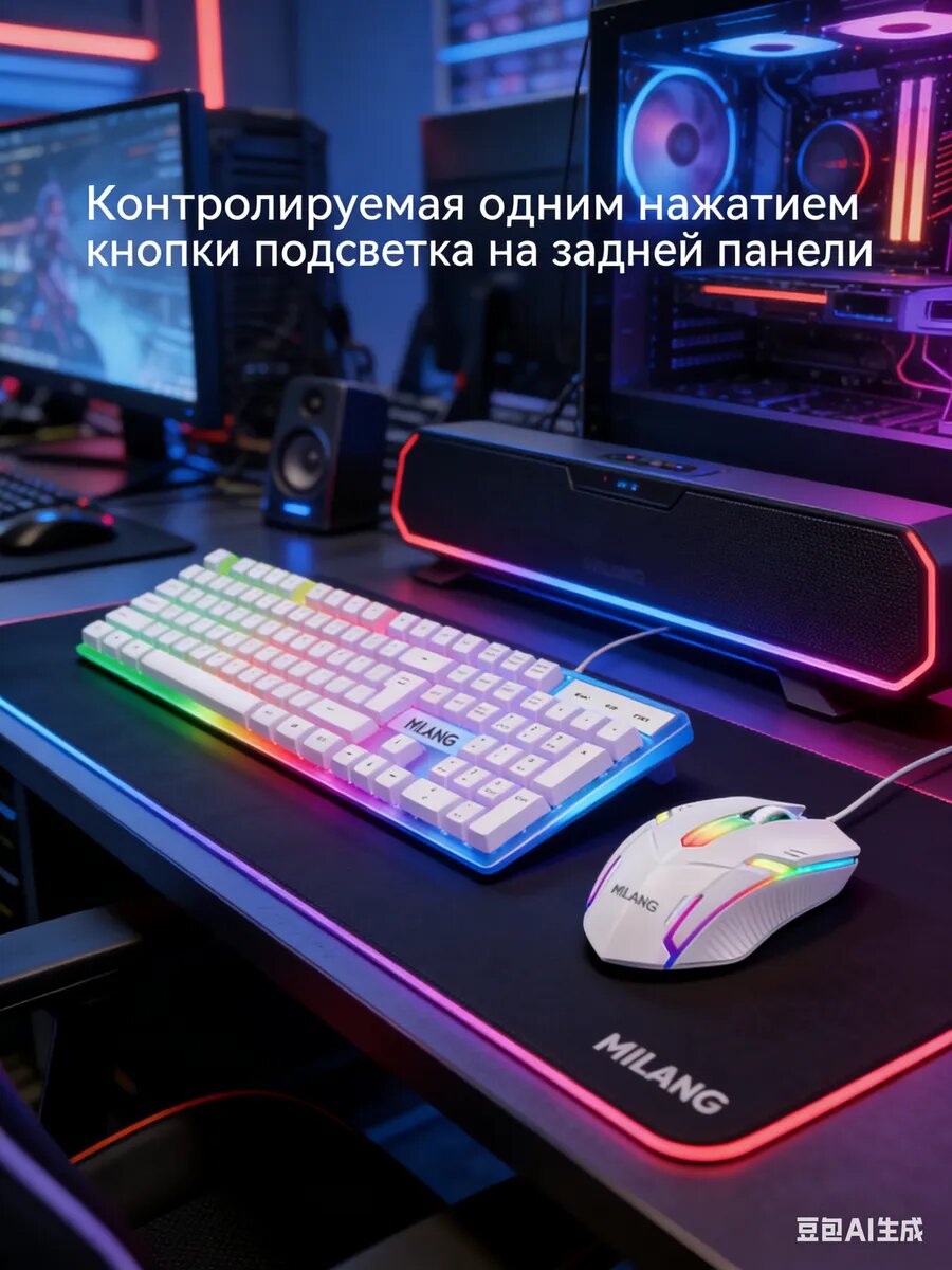 Многоцветная подсвеченная клавиатура и мышь