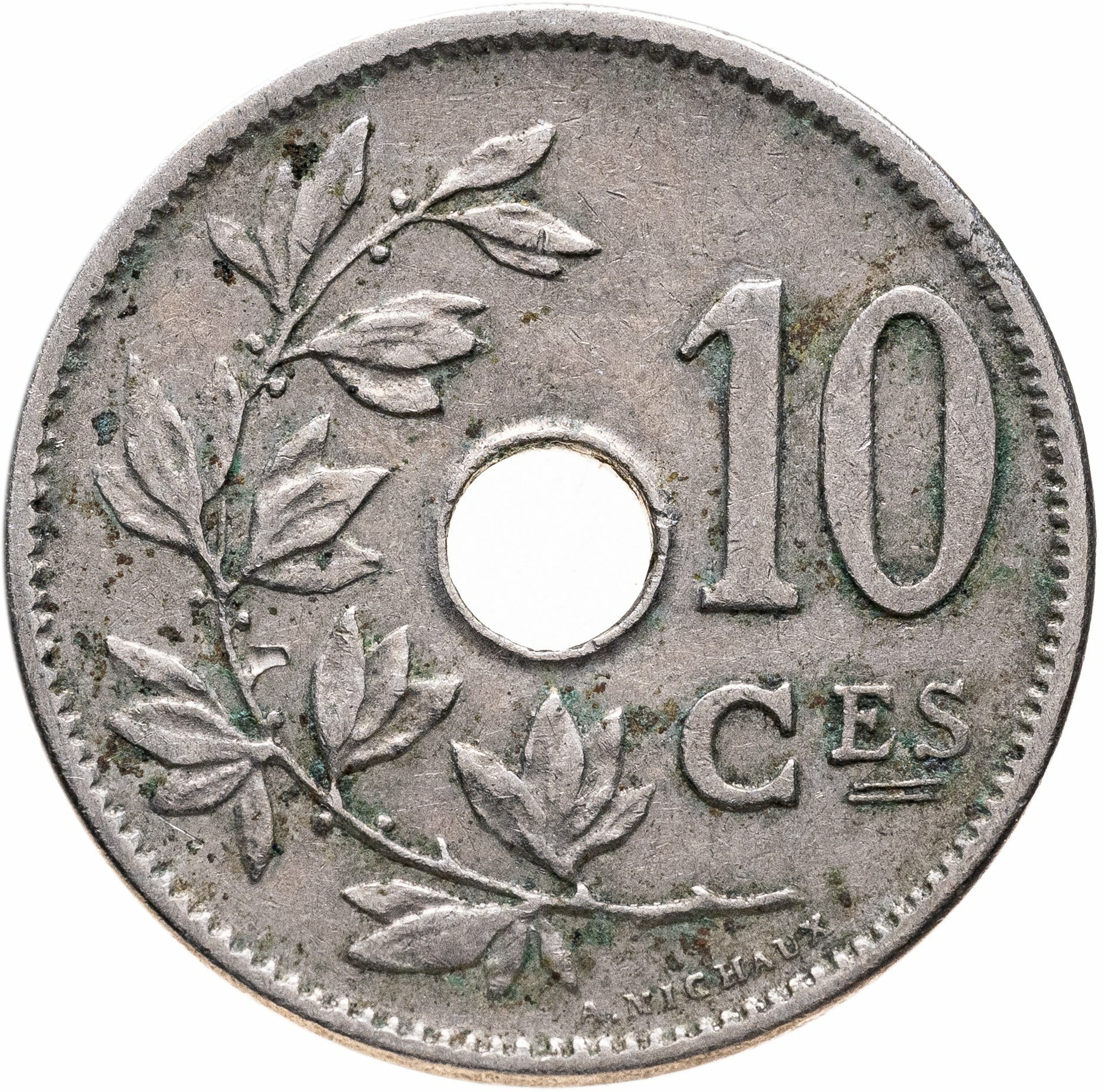 Бельгия 10 сантимов centimes 1906 Надпись на французском - 'BELGIQUE', Мельхиор медь-никель, в сохранности F-VF