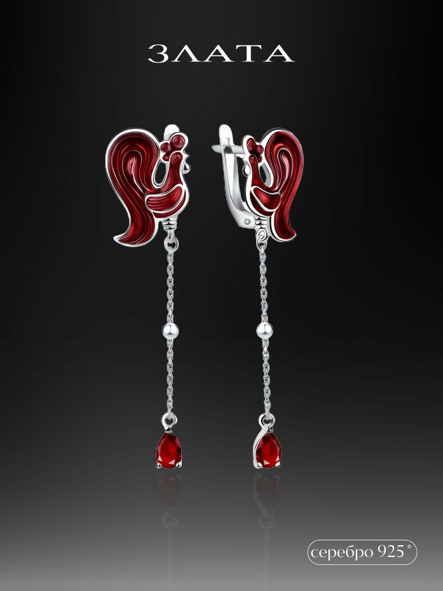 Серьги, серебро, 925 проба, родирование, эмаль, фианит