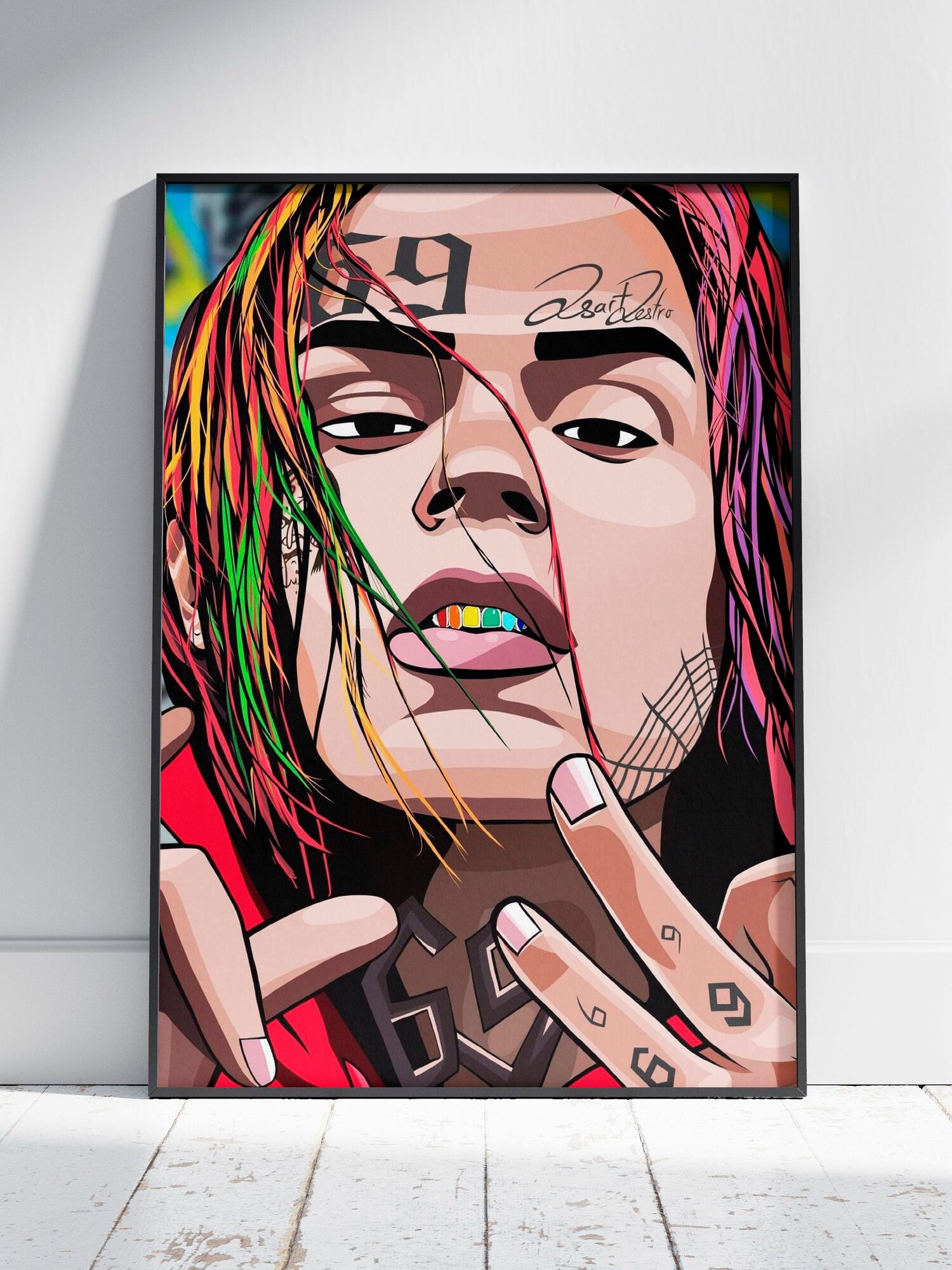 Плакат на стену для интерьера Сикснайн - Tekashi 69 (6ix9ine 10) - Постер по музыке и артисту формата A4 (21x30 см)