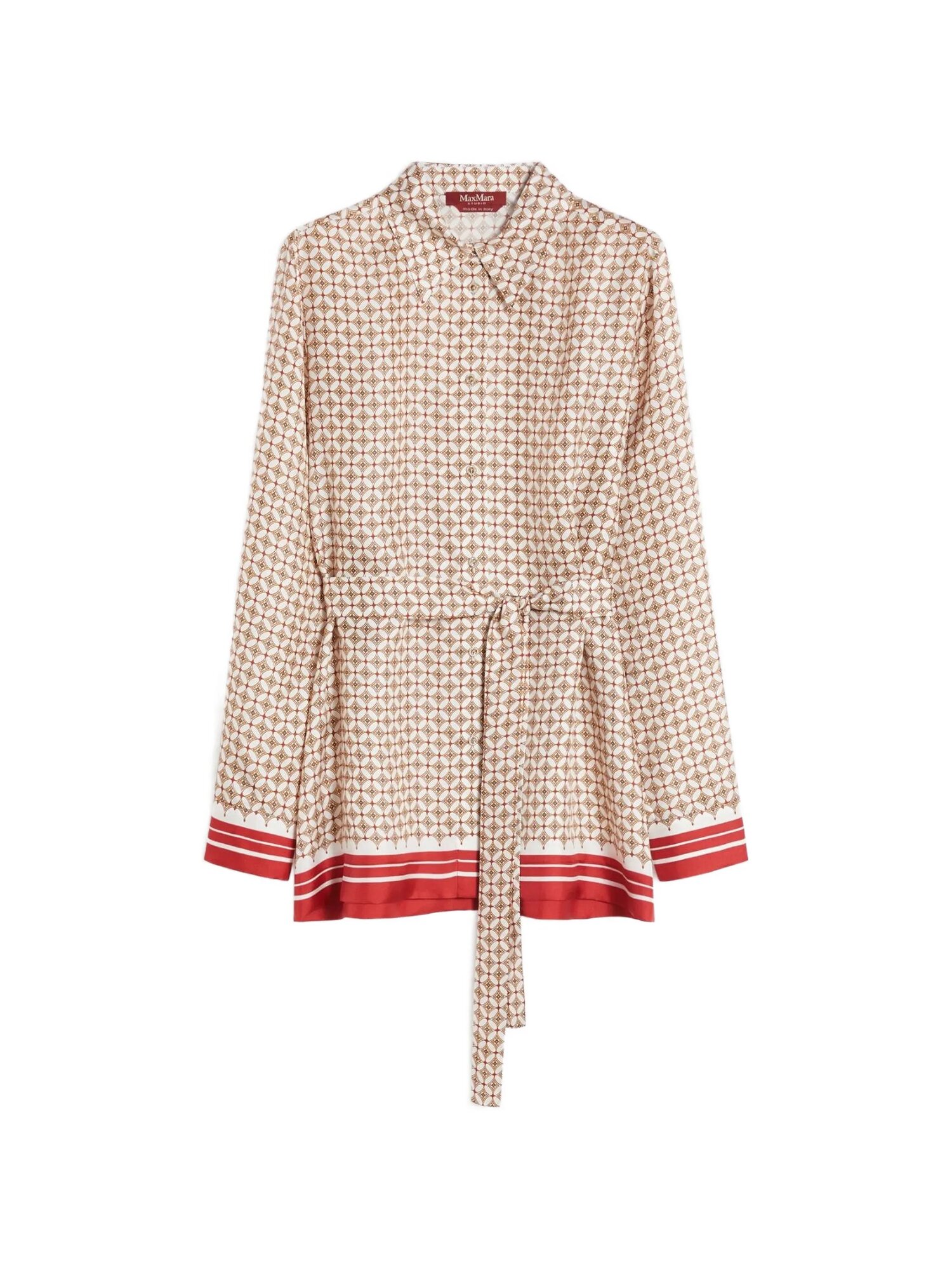 Рубашка Geometric-print belt-detail silk shirt