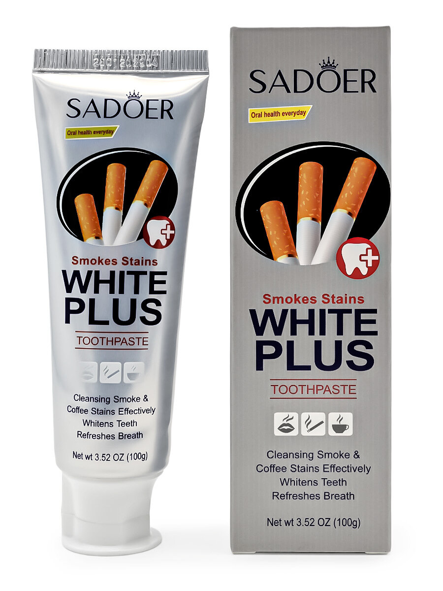 Sadoer Зубная паста для курящих отбеливающая Smokes Stains White Plus Toothpaste, 100 г