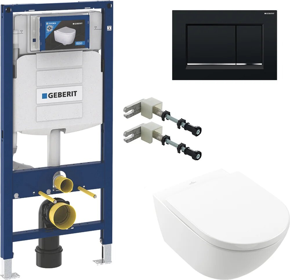 Комплект Унитаз подвесной Villeroy & Boch Subway 3.0 4670TSR1 alpin, ceramicplus, сиденье с микролифтом / Комплект крепления для инсталляций Geberit