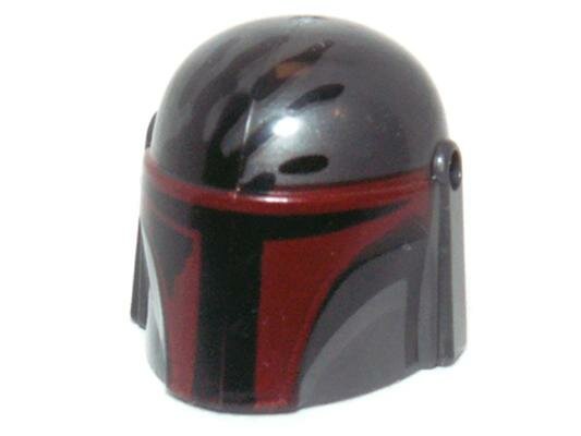 Деталь Lego 87610pb05 Minifigure, Headgear Helmet with Holes, SW Mandalorian with Dark Red Visor and Black Handprint Pattern