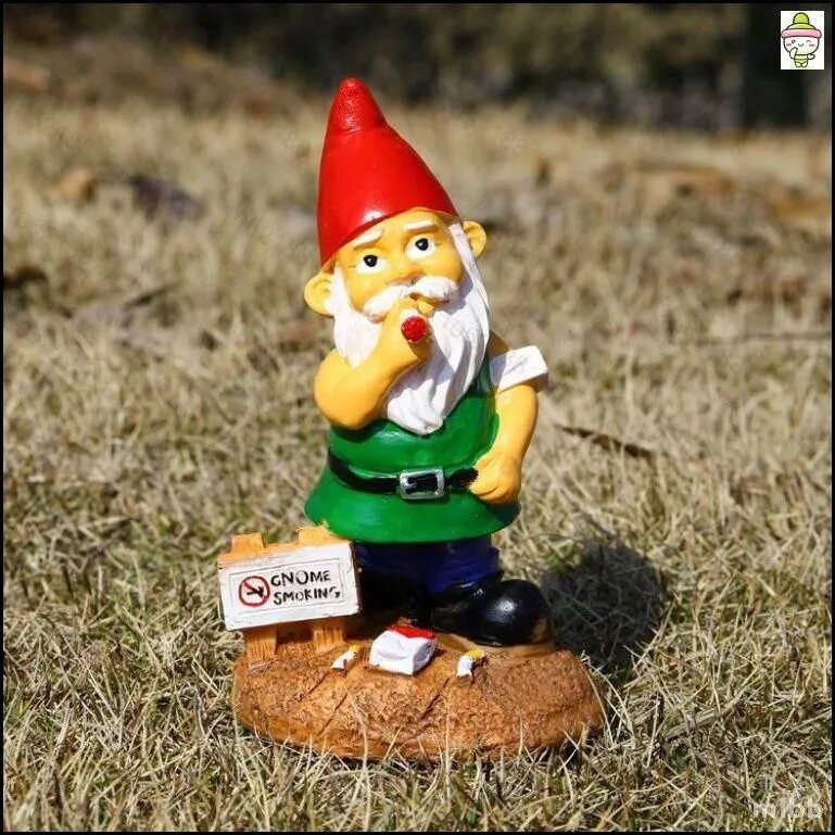Садовая фигурка Гном курильщик, красная шляпа, для сада, из полирезина, 14.5 см — фото 1