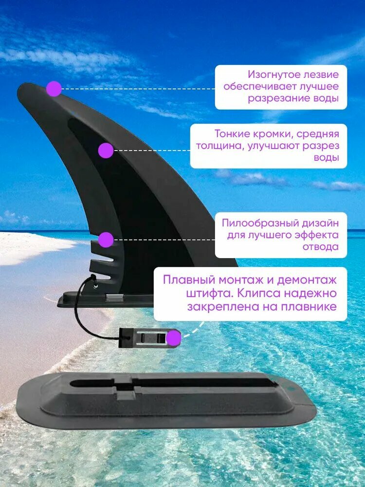 FunWater Плавник для SUP-доски Feath-R-Lite черный Slide-in для сап досок — фото 1