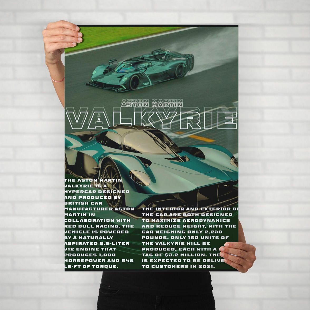 Плакат на стену для интерьера Спорткар (Aston Martin Valkyrie 1) - Постер по спортивным гоночным машинам автомобилям формата А2 (42x60 см)
